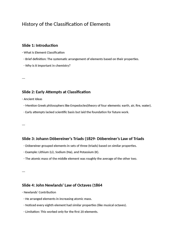 History of The Classification of Elements JVJVJ | PDF