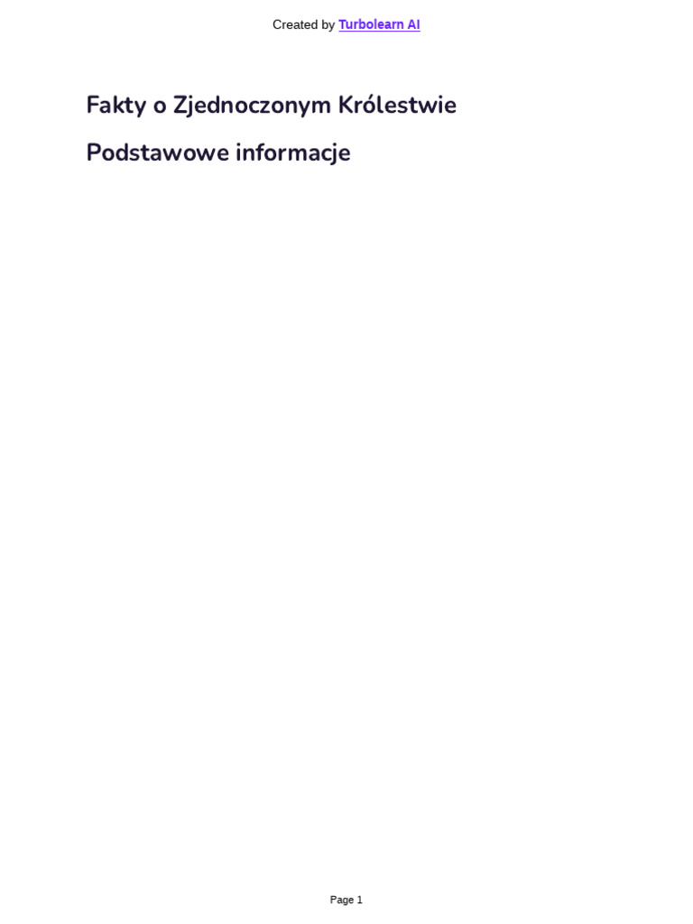 Fakty o Zjednoczonym Królestwie Podstawowe Informacje | PDF