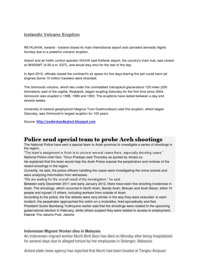 Police Send Special Team To Probe Aceh Shootings: Icelandic Volcano ...