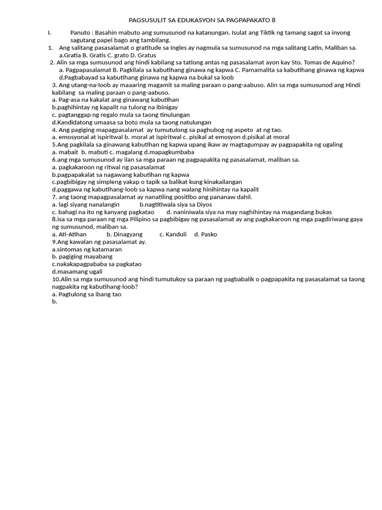 Grade 8 Pagsusulit | PDF