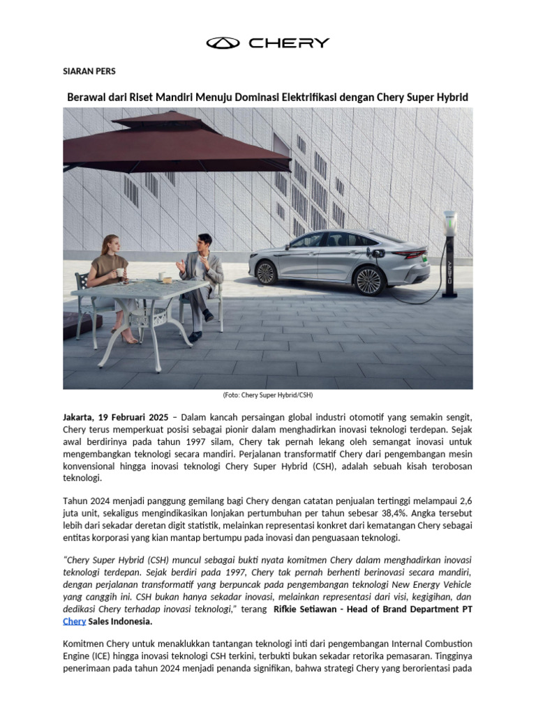 (SAKHA) Chery Press Release - Berawal Dari Riset Mandiri Menuju Dominasi Elektrifikasi Dengan ...
