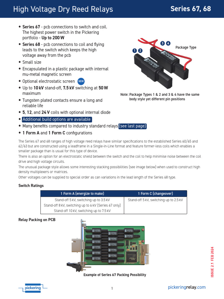 67 68 High Voltage Reed Relays | PDF | Relay | Switch