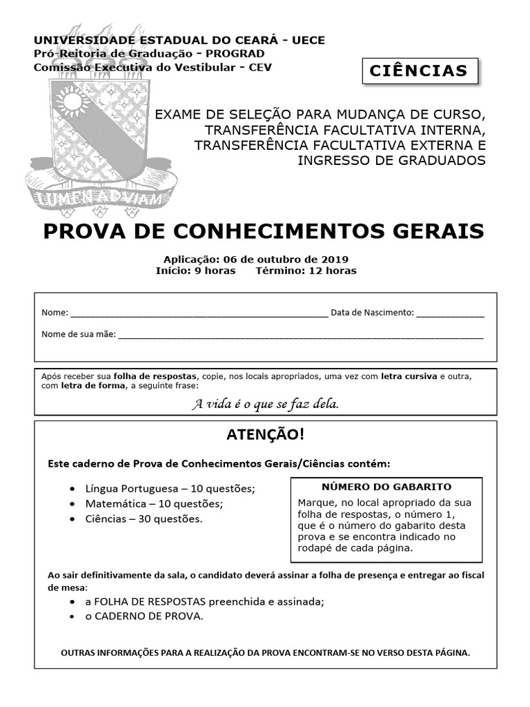 Prova de Ciências 2019 | PDF