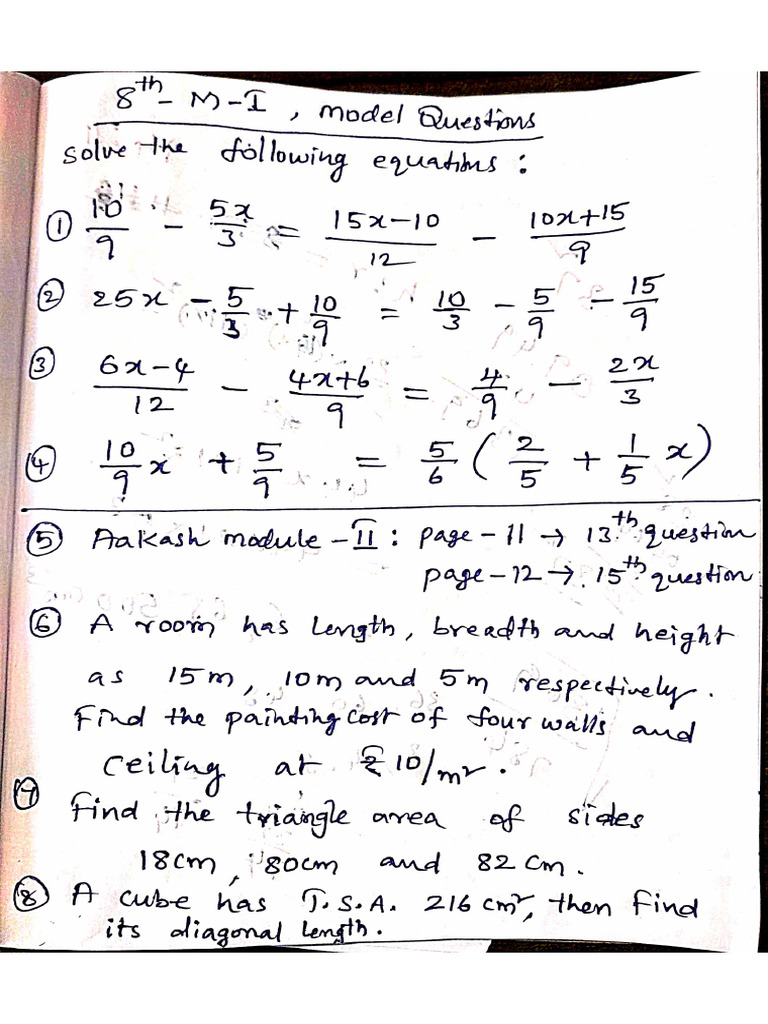 8th M1 Model Questions | PDF