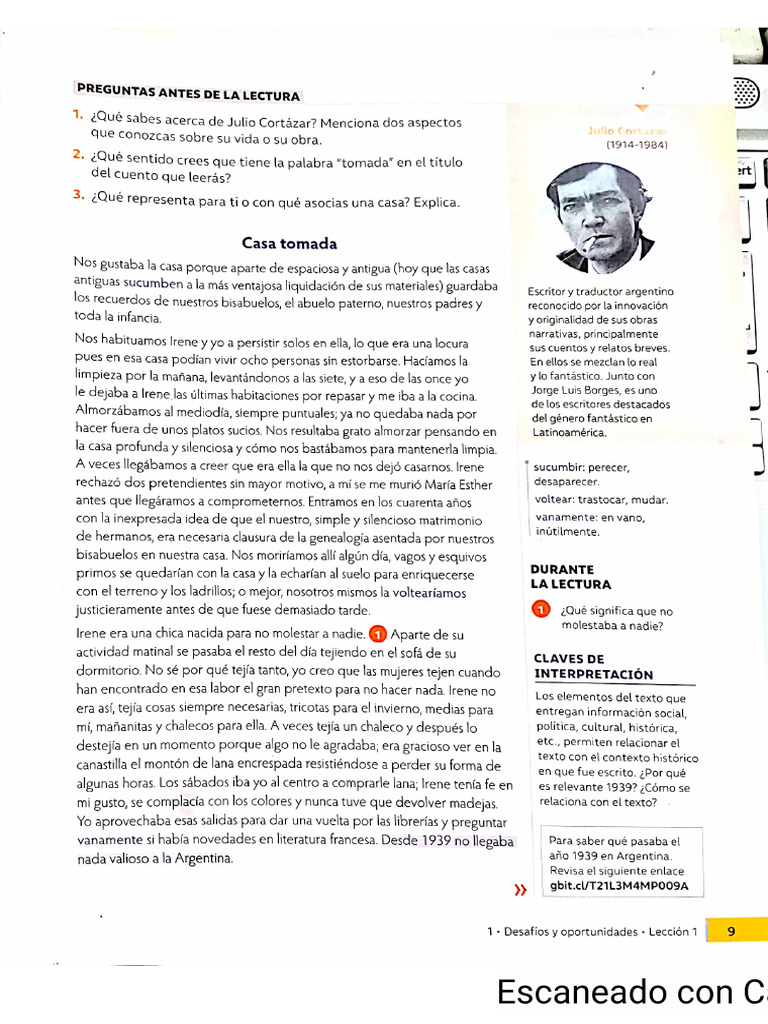 Cuento CASA TOMADA de Julio Cortazar | PDF