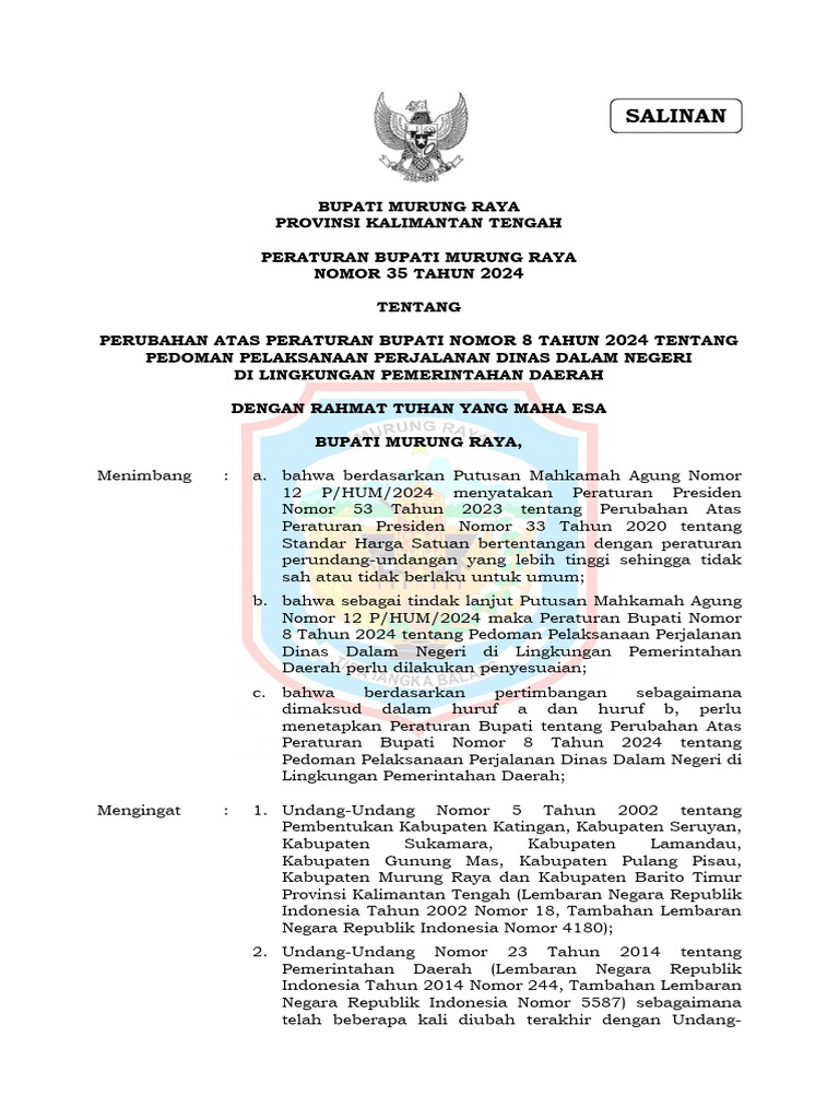 Perubahan Perbup 35 Tahun 2024 | PDF