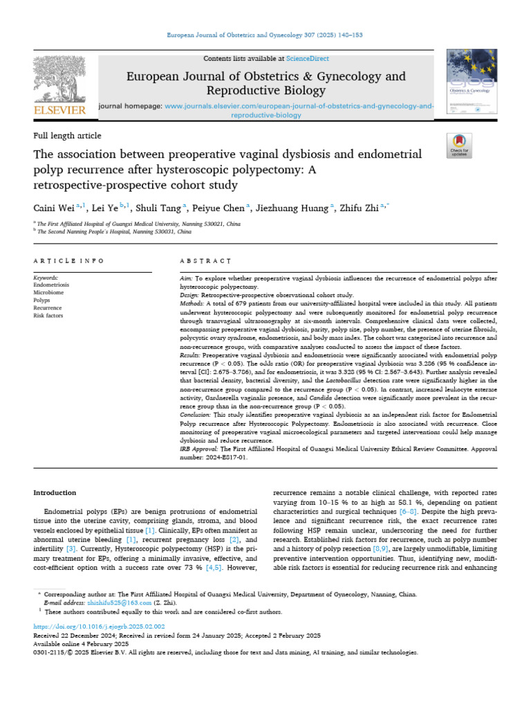 European Journal of Obstetrics Gynecology and Reproductive Biology | PDF | Vagina | Medical ...