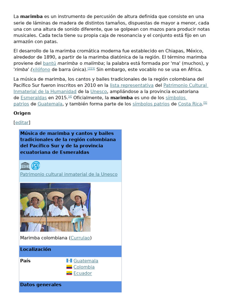 Marimba: Origen y evolución cromática | PDF | Instrumentos musicales