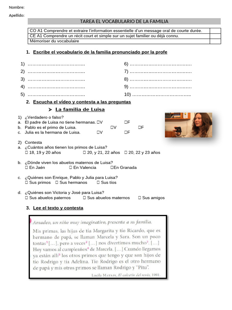 Tarea El Vocabulario de La Familia | PDF