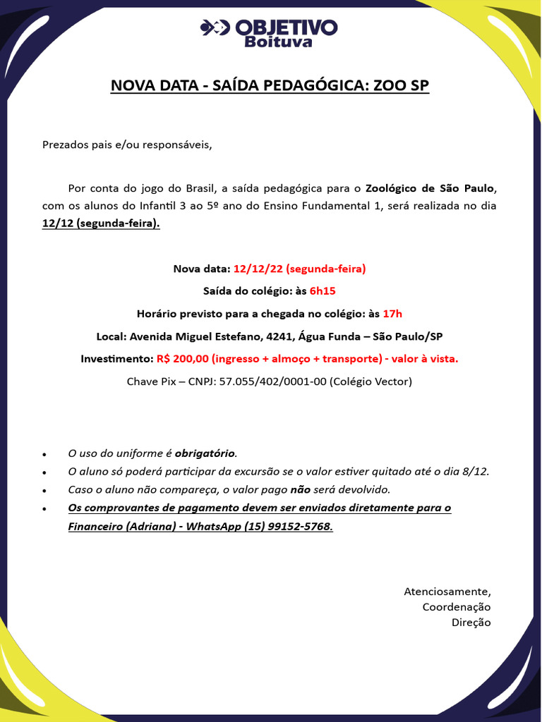Saída Pedagógica ao Zoo SP - 12/12 | PDF