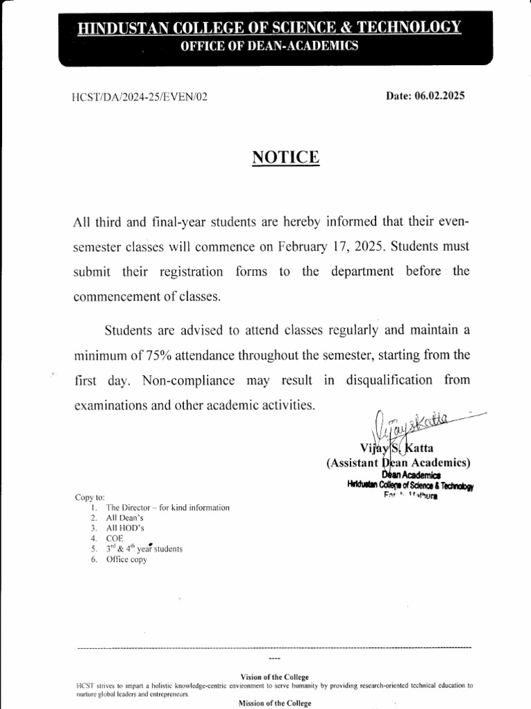 Notice For 3rd and 4th Year Students | PDF