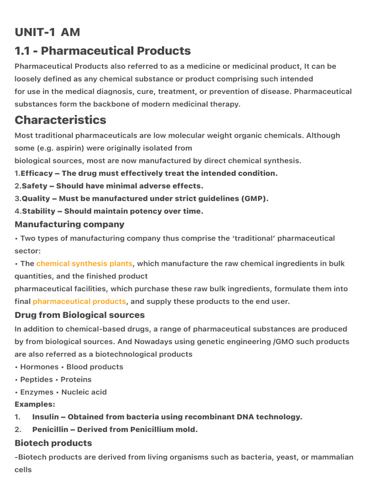 UNIT-1 AM | PDF | Biotechnology | Biopharmaceutical