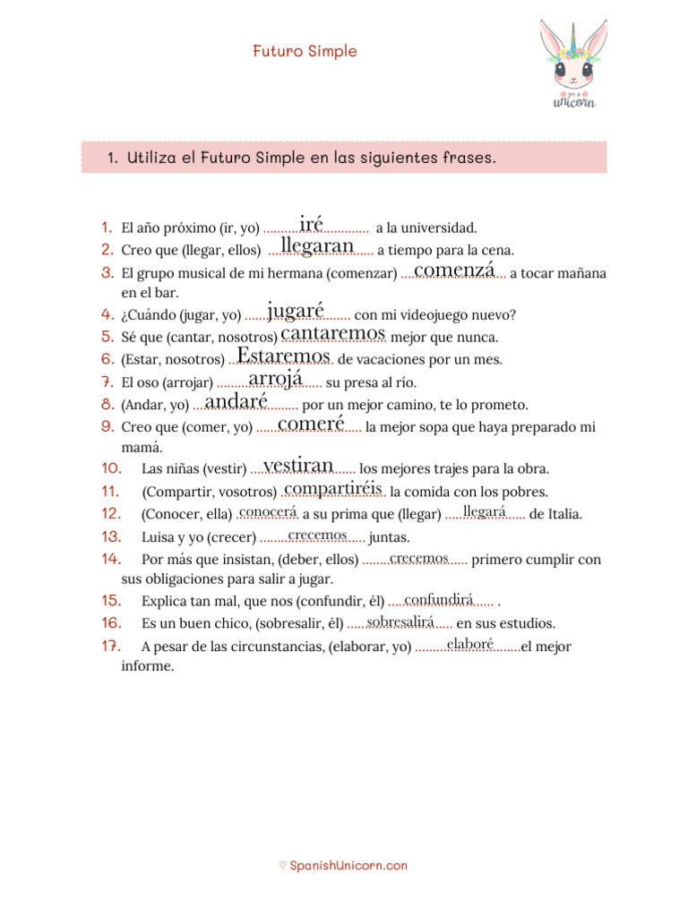 Ejercicios de Futuro Simple en Español | PDF