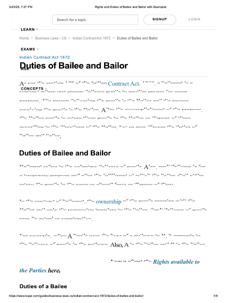 Bailee and Bailor Responsibilities | PDF