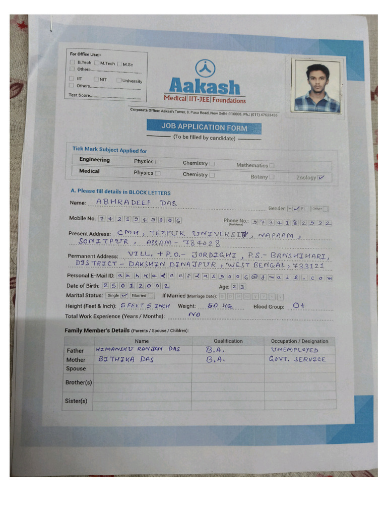 Aakash Job Application | PDF