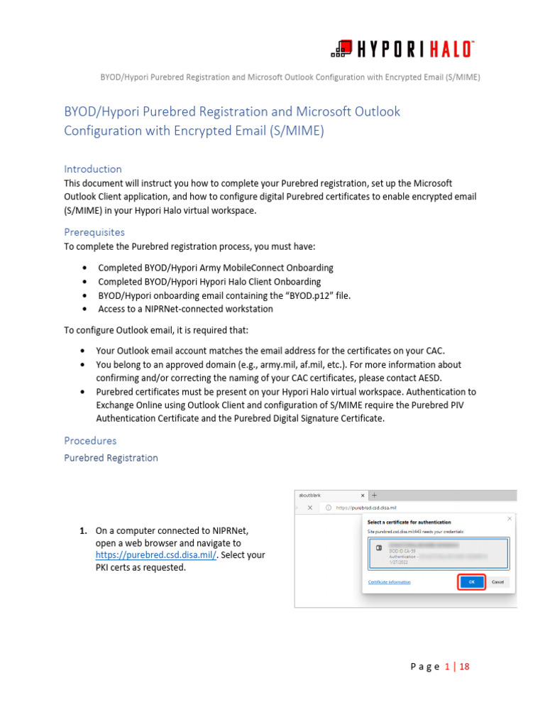 BYOD Hypori Purebred Registration and Microsoft Outlook Configuration ...