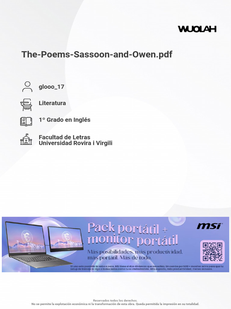 The Poems Sassoon and Owen - Poem | PDF