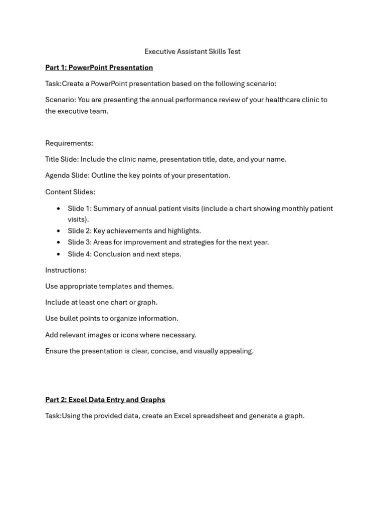 Executive Assistant Skills Test | PDF | Microsoft Excel | Spreadsheet