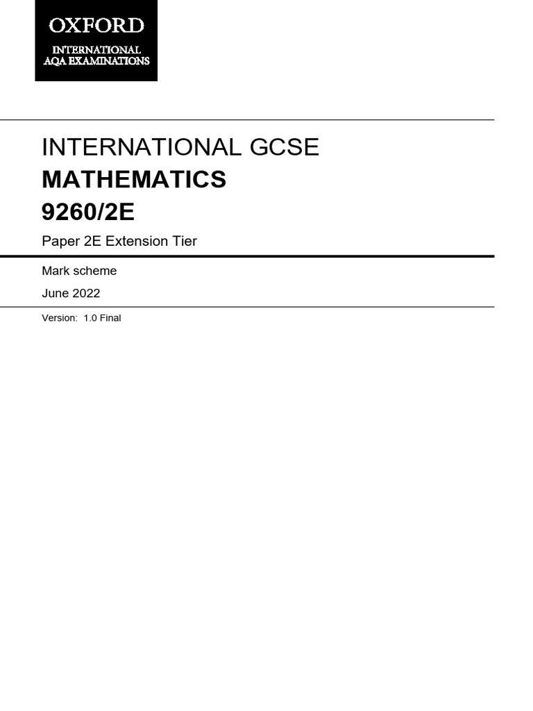 9260 2e Mark Scheme 2 International Gcse Mathematics Ext Jun22 | PDF ...
