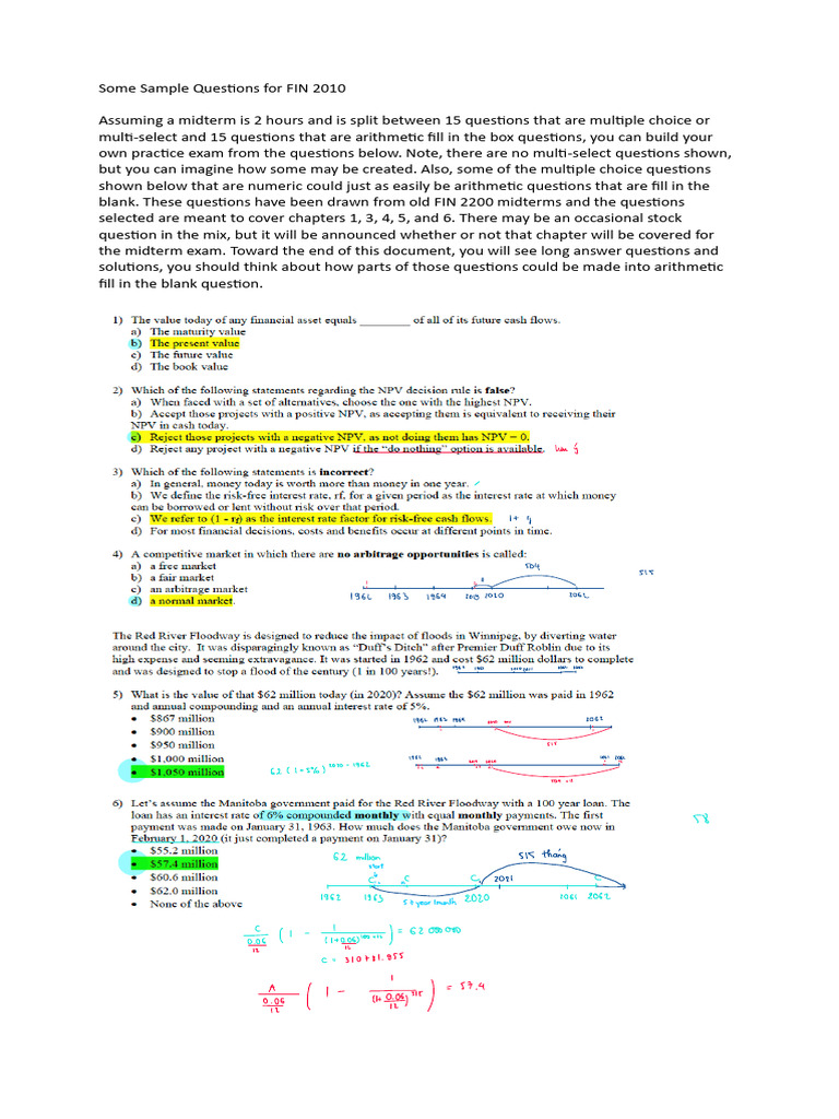FIN 2010 Fall 2023 Sample Midterm Questions | PDF | Private Sector | Money