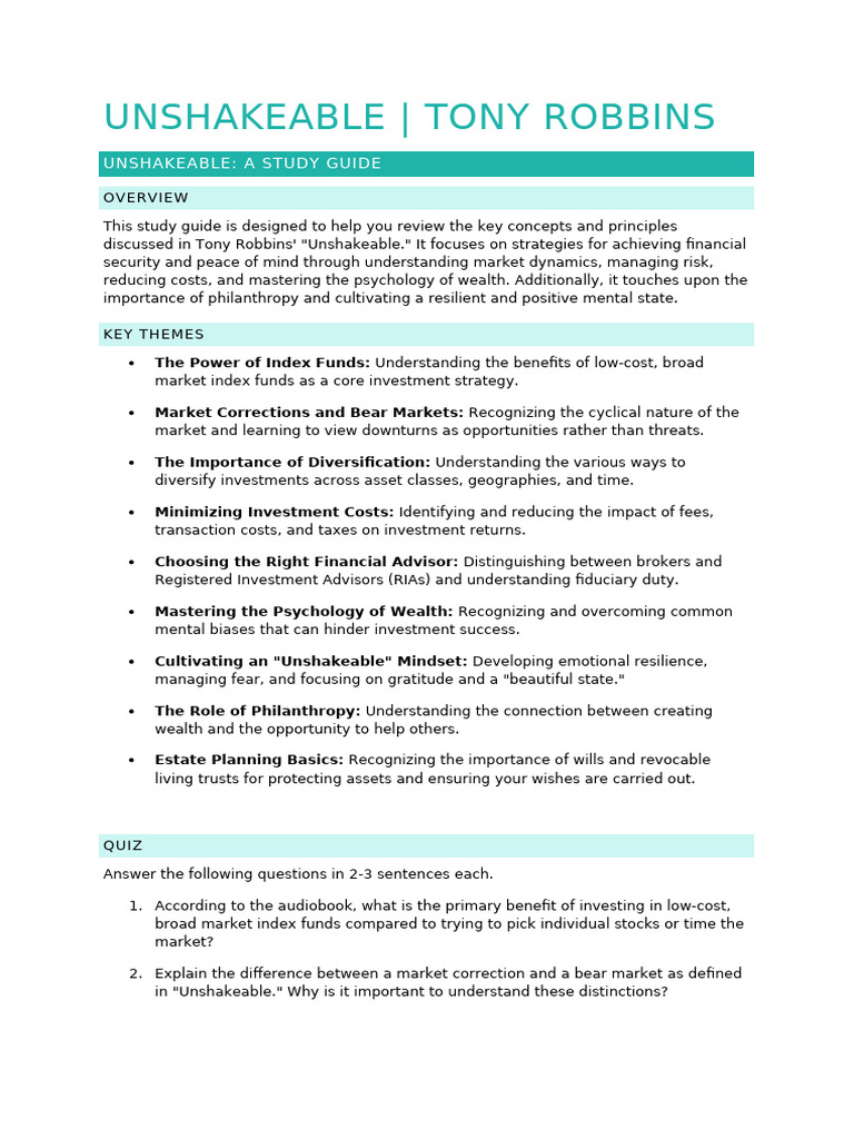 Unshakeable - Tony Robbins Note | PDF | Investing | Financial Adviser