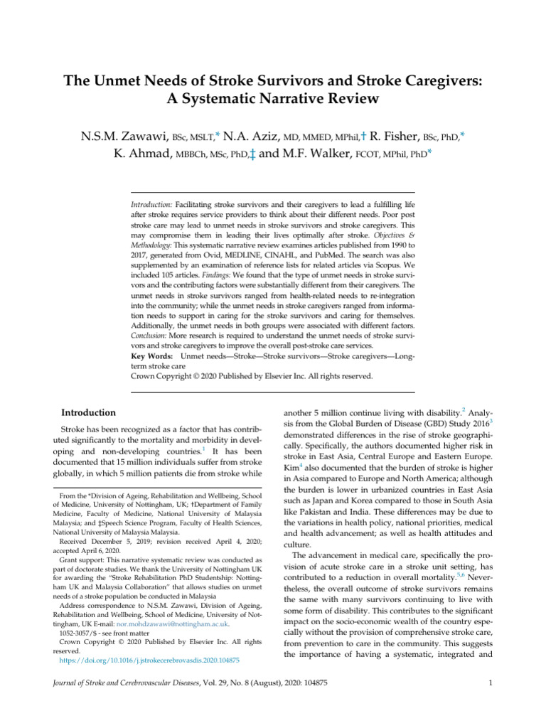 The Unmet Needs of Stroke Survivors and Stroke CaregiversA Systematic ...
