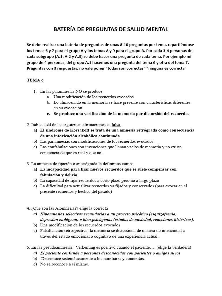 Batería de Preguntas de Salud Mental | PDF | Memoria | Neurociencia