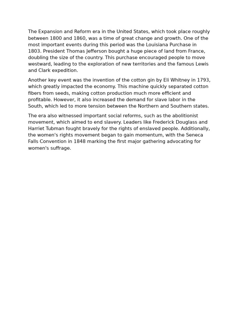 The Expansion and Reform Era in The United States | PDF