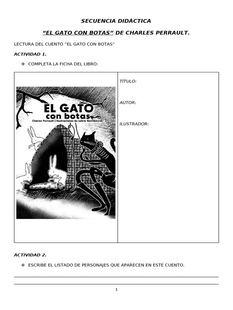 Actividades Del Cuento EL GATO CON BOTAS | PDF