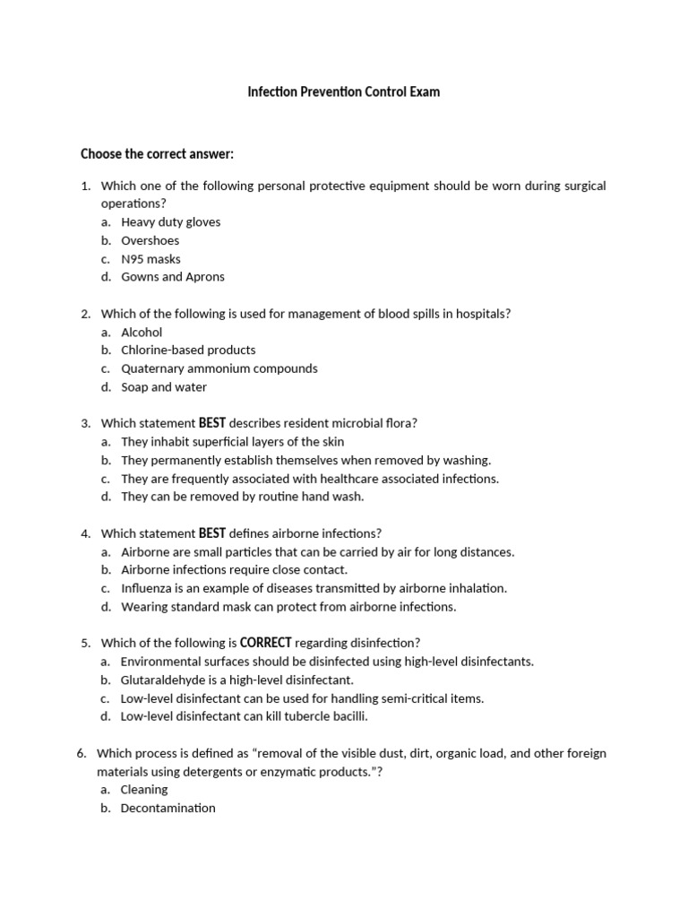 Infection Control Exam Questions and Answers | PDF | Disinfectant ...