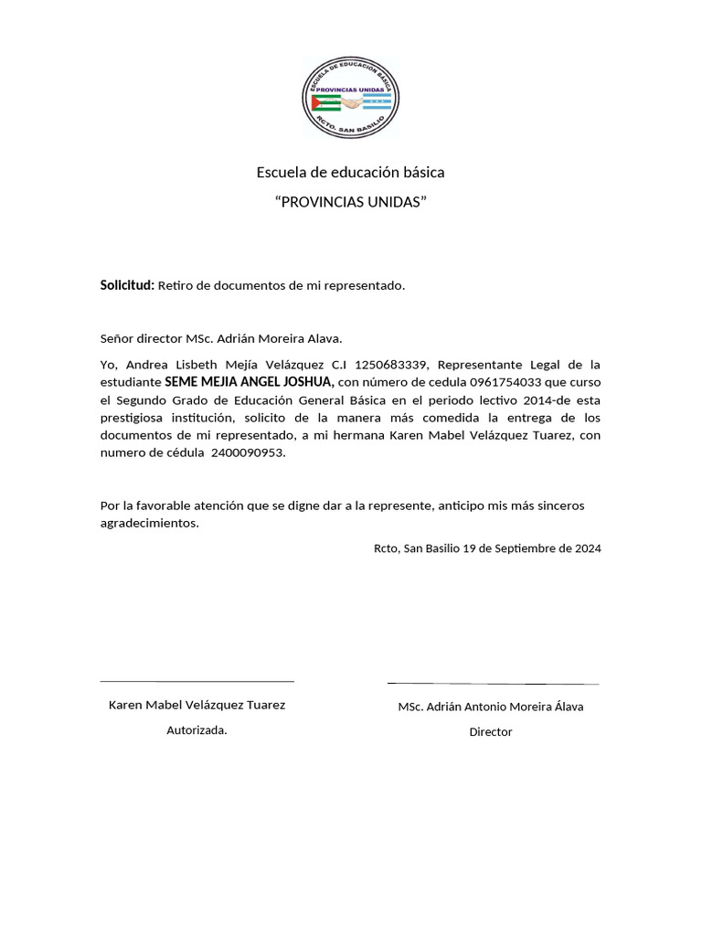Solicitud de retiro de documentos 2023-2024 | PDF