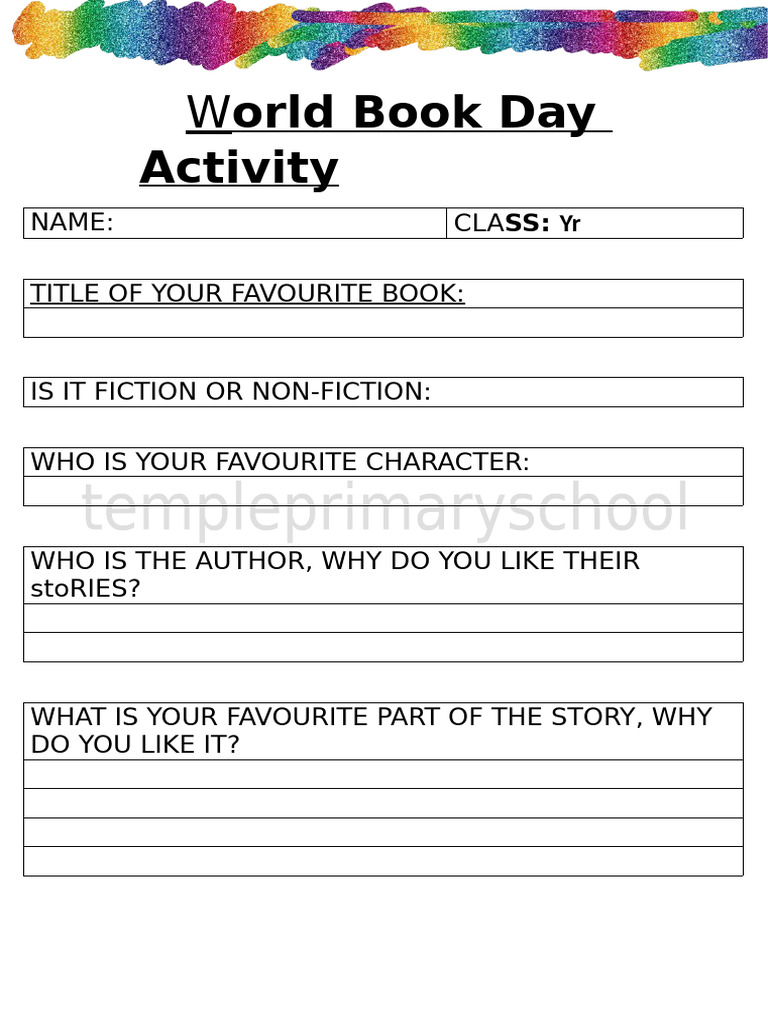 World Book Day Activity Yr 1-3 | PDF
