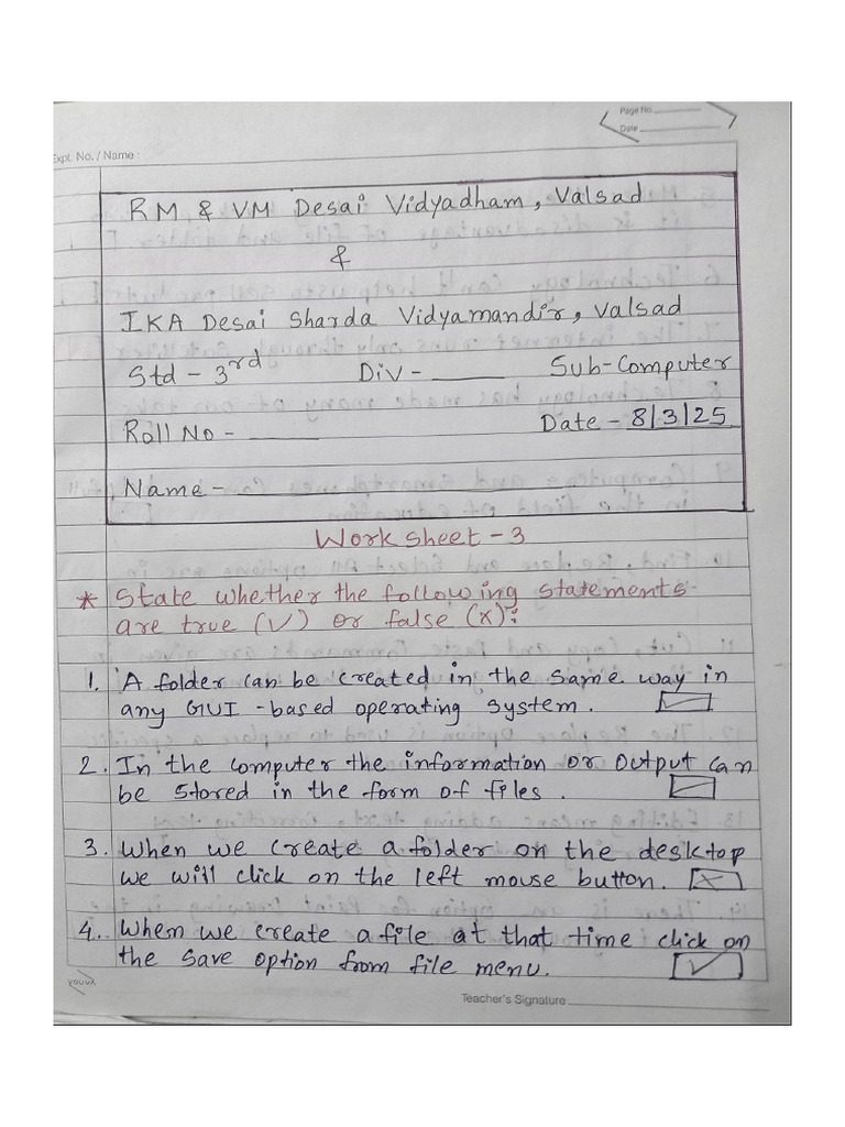 Std-3 Computer Worksheet-3 Answer Key | PDF