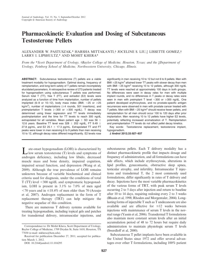 TestosteronePharmacokinetic Evaluation and Dosing of Subcutaneous ...