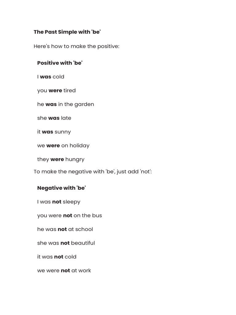 The Past Simple Verb to Be | PDF