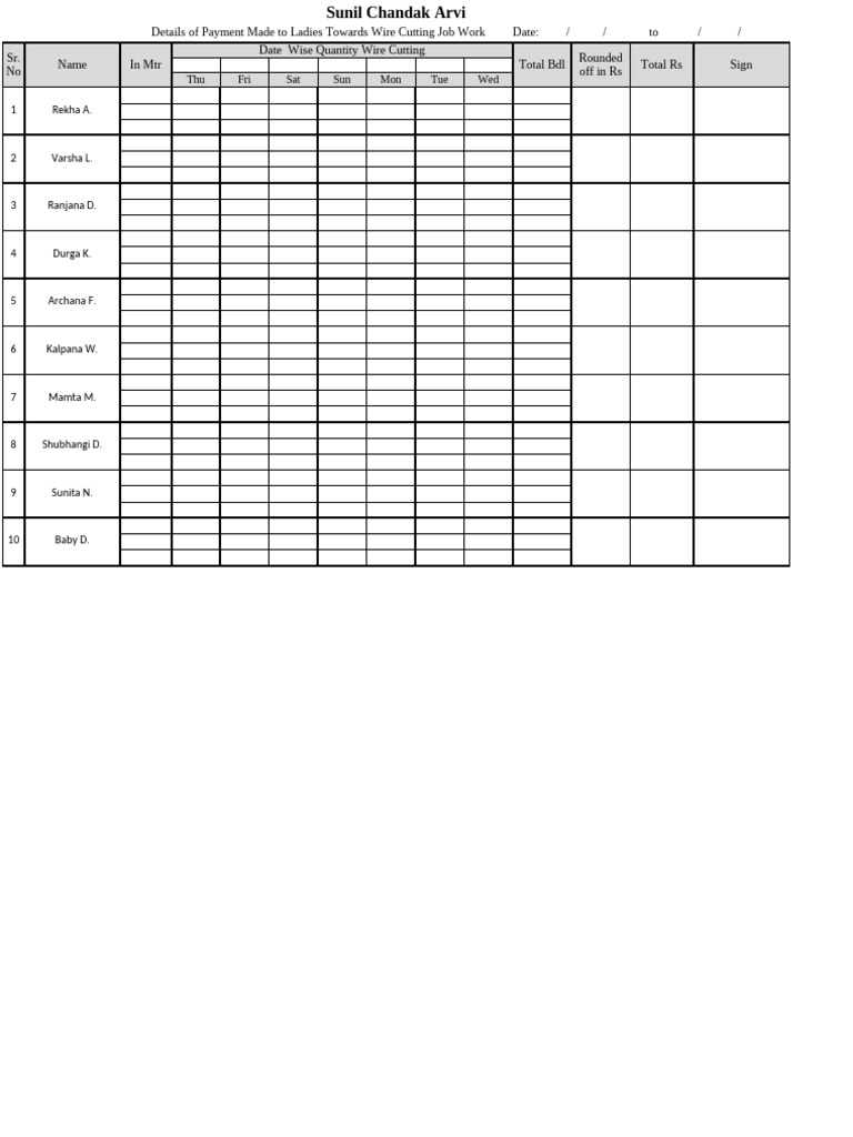 Payment Sheet for Wire Jobs | PDF