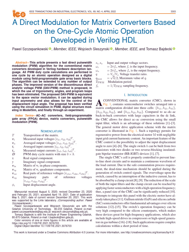 A Direct Modulation for Matrix Converters Based on the One-Cycle Atomic Operation Developed in ...