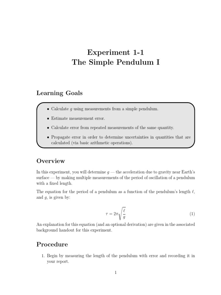 Physics Lab Manual Simple Pendelum | PDF | Pendulum | Standard Deviation