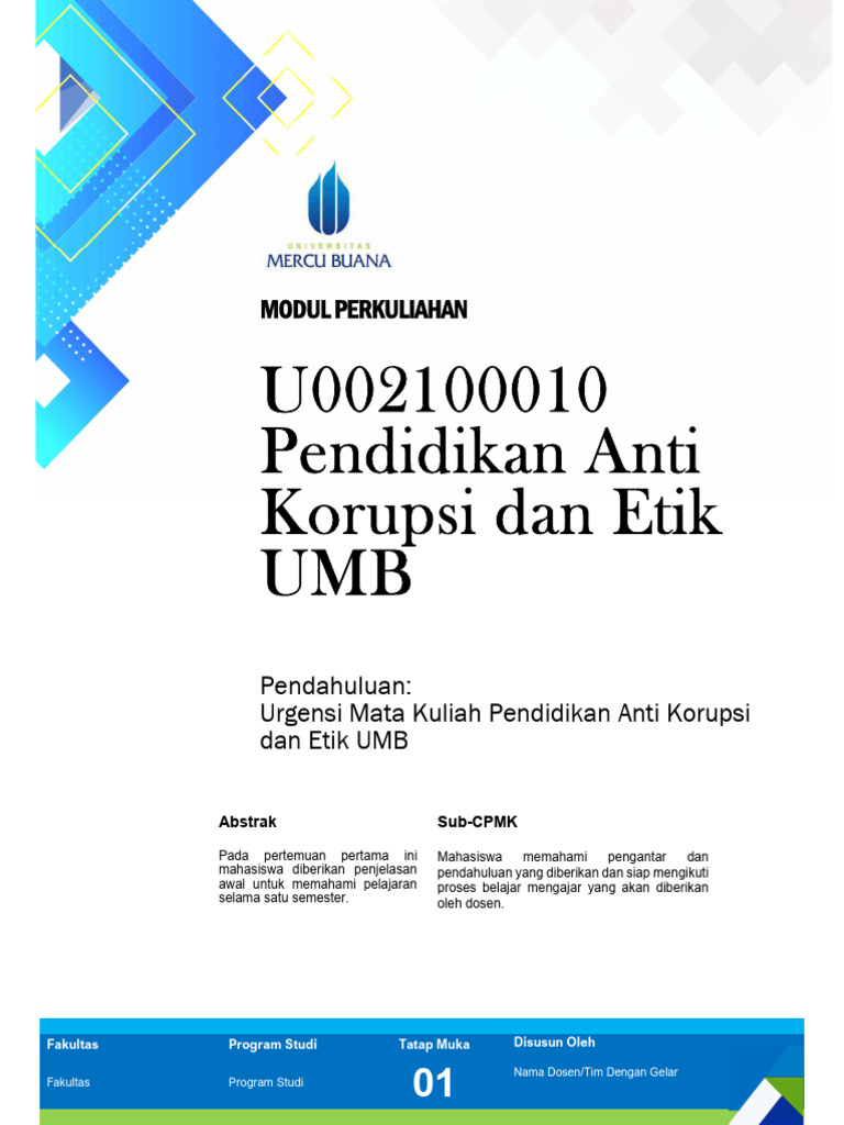 Modul Bahan Ajar Pertemuan 1 (Contoh) | PDF