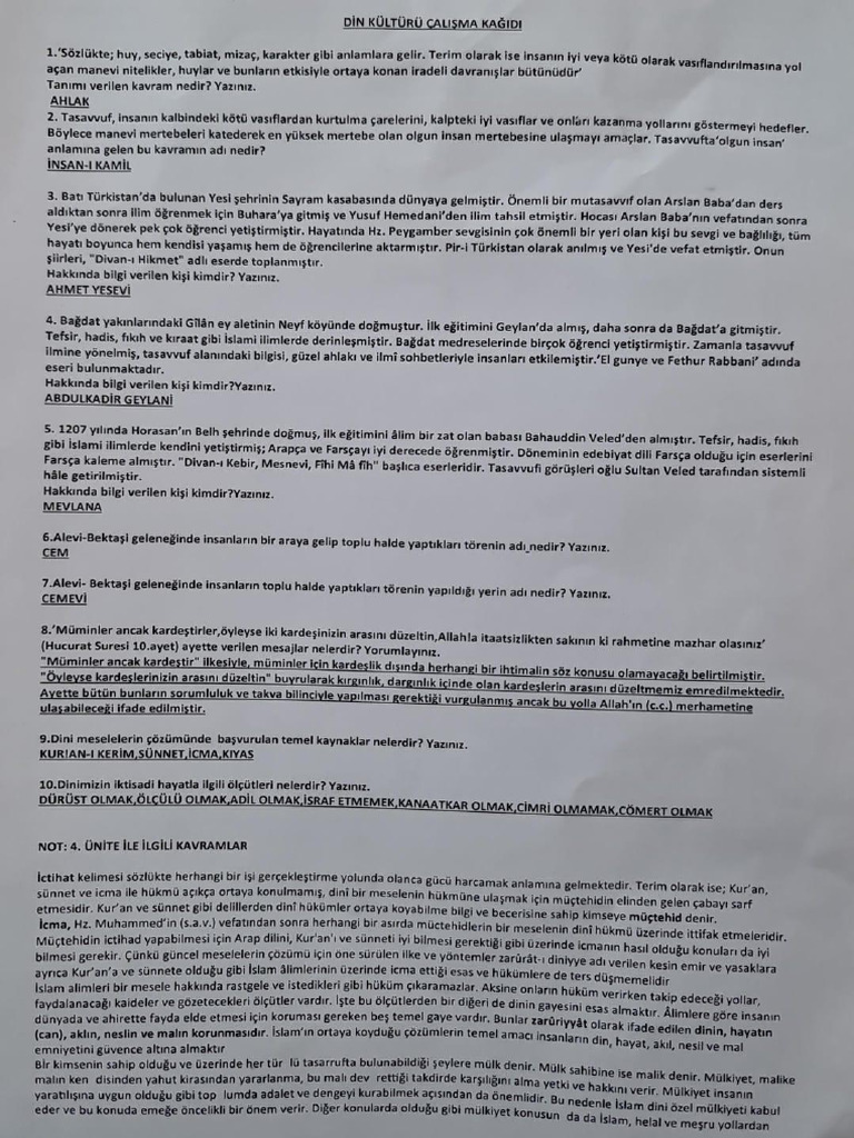 Din_Kulturu_Calisma_Kagidi | PDF