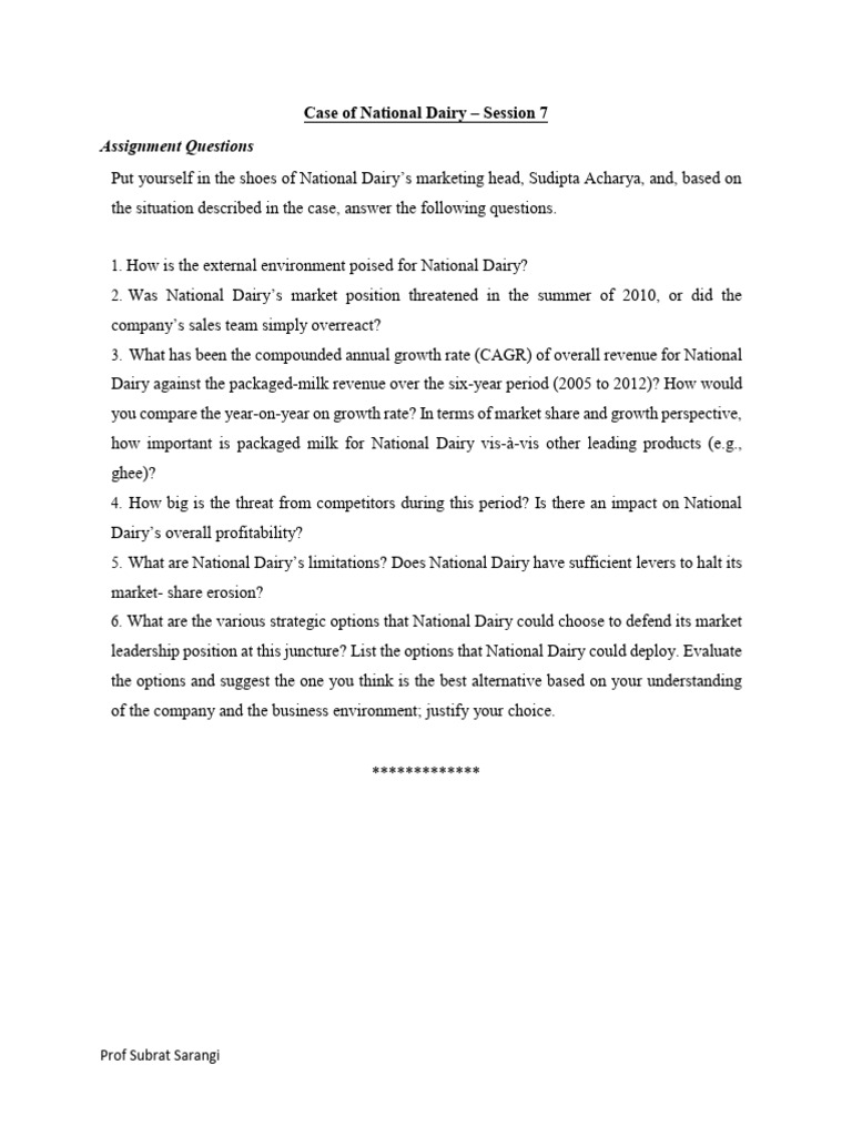 Case of National Dairy_Assignment Questions | PDF