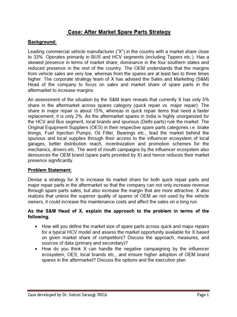 Aftermarket Spare Parts Strategy for X | PDF | Original Equipment ...