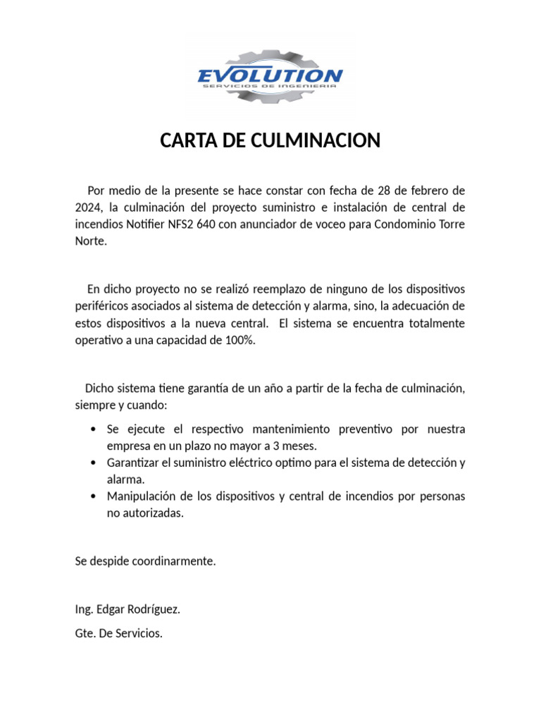 Carta de Culminacion | PDF