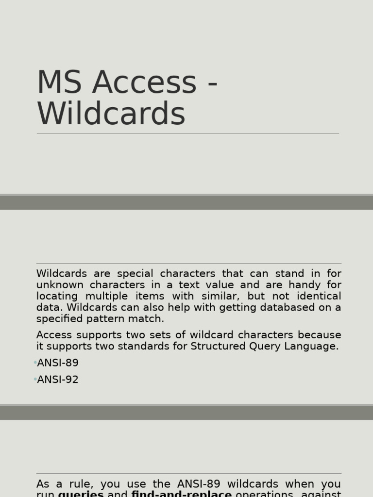 MS Access Wildcards Explained | PDF