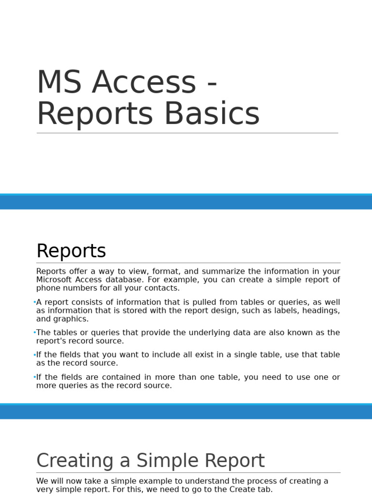 Ms Access Reports Basics Pdf Microsoft Access Application Software