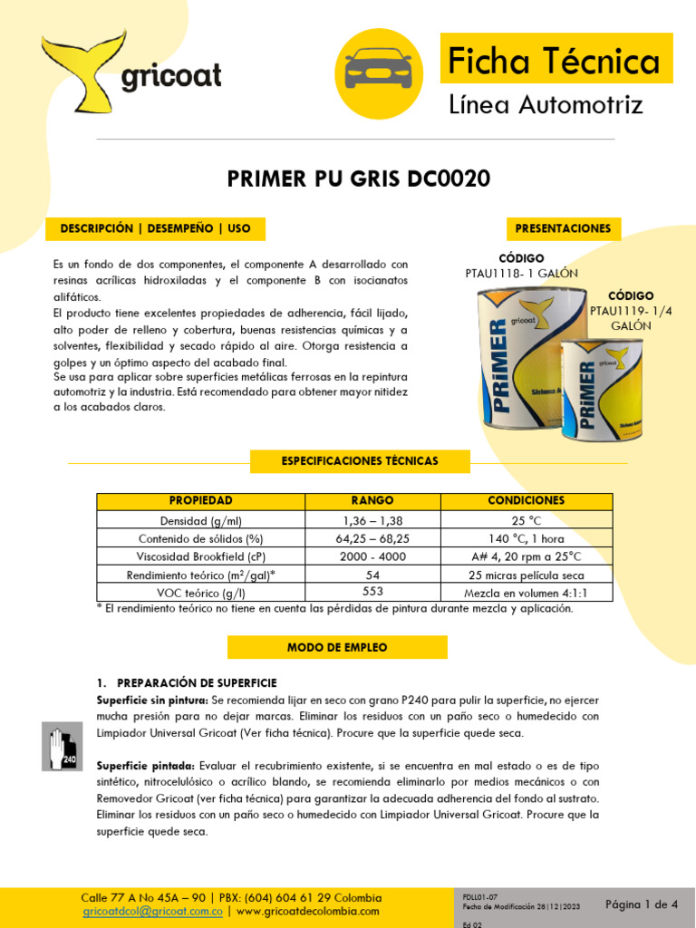 Primer Pu Gris DC0020 | PDF | Pintar