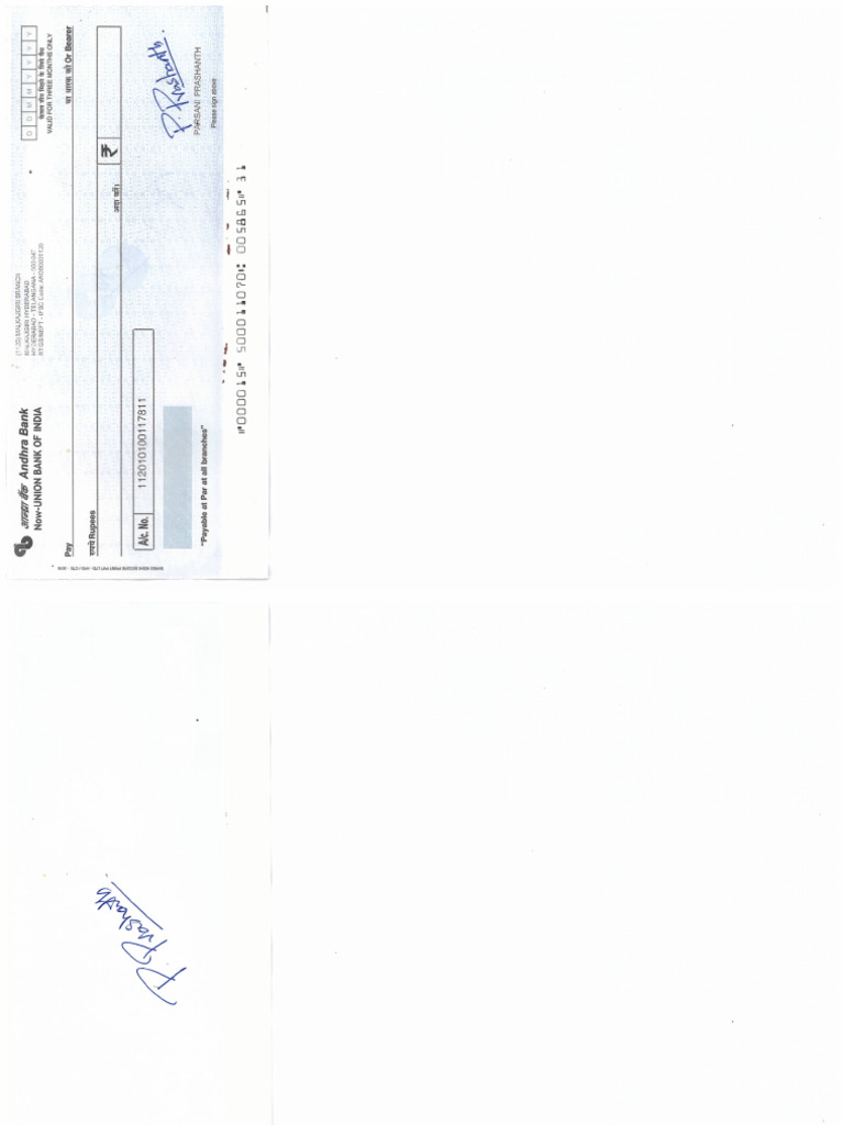 Prashanth - UBI Cheque Leaf | PDF
