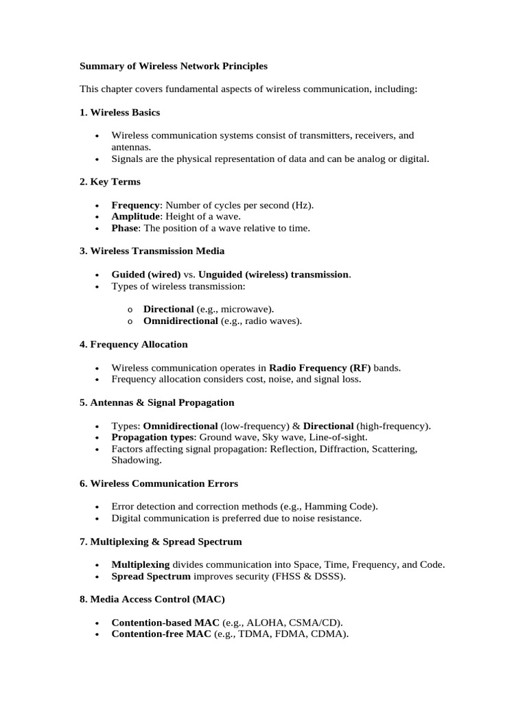 Wireless Network Principles | PDF | Channel Access Method | Multiplexing