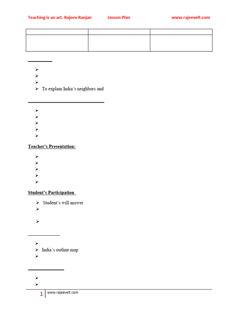 Lesson Plan Geography Location and Extent of India | PDF