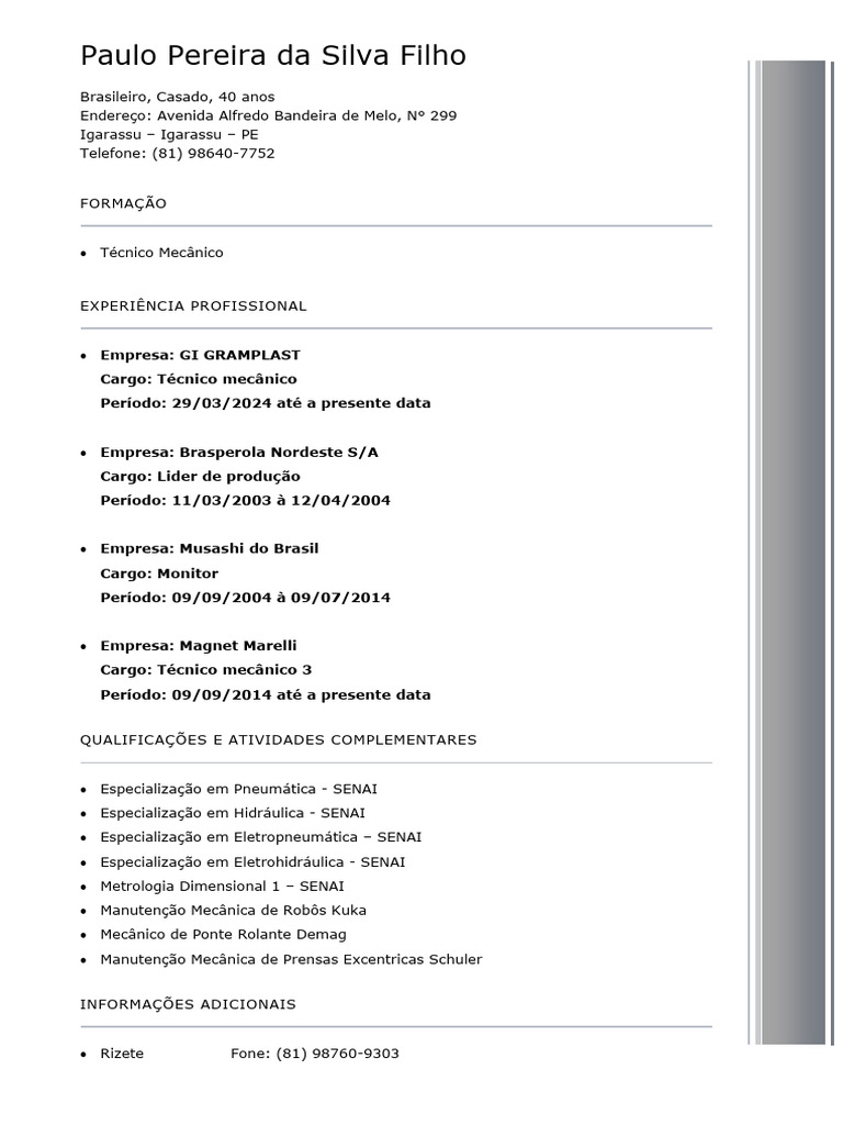 CURRICULUM VITAE - Paulo Pereira Da Silva Filho | PDF